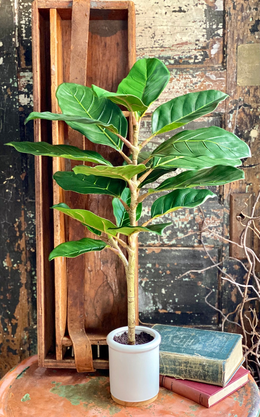Artificial Real Touch Potted Fiddle Leaf Fig Tree, Tabletop Tree, Home ...