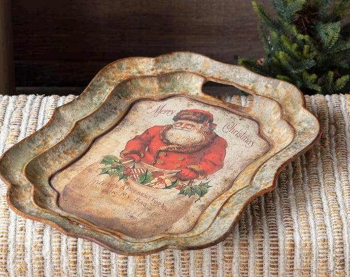 Vintage Santa Serving Tray With Handles, Christmas Cottage Decor - Etsy