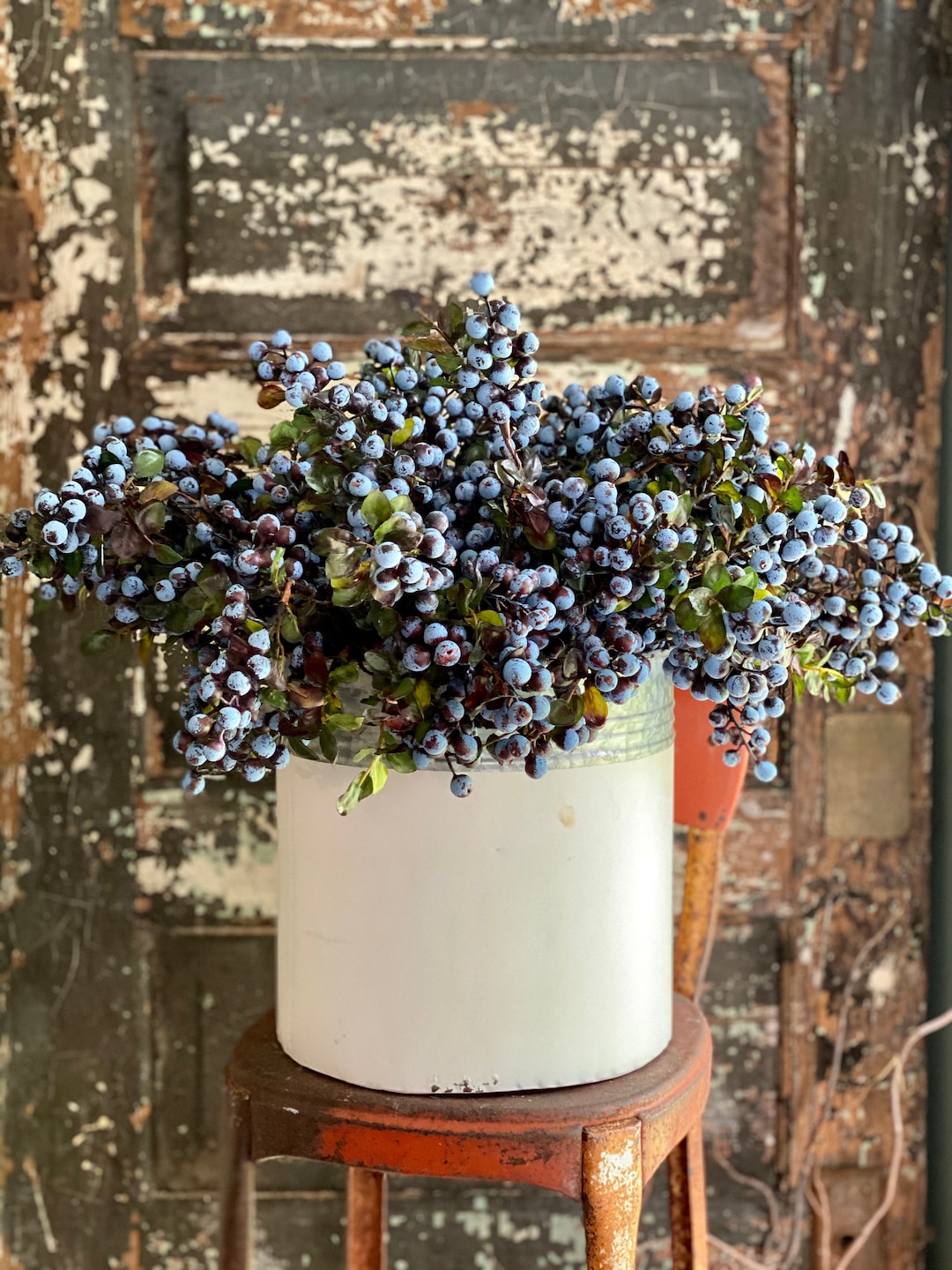 Faux Blueberry Stem, Berry Cluster Branch, Silk Flower Stem, Artificial ...