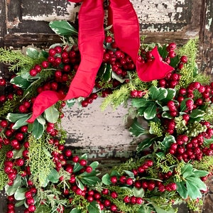 The Ruby Winter Rustic Red Berry Evergreen Christmas Wreath for Front ...