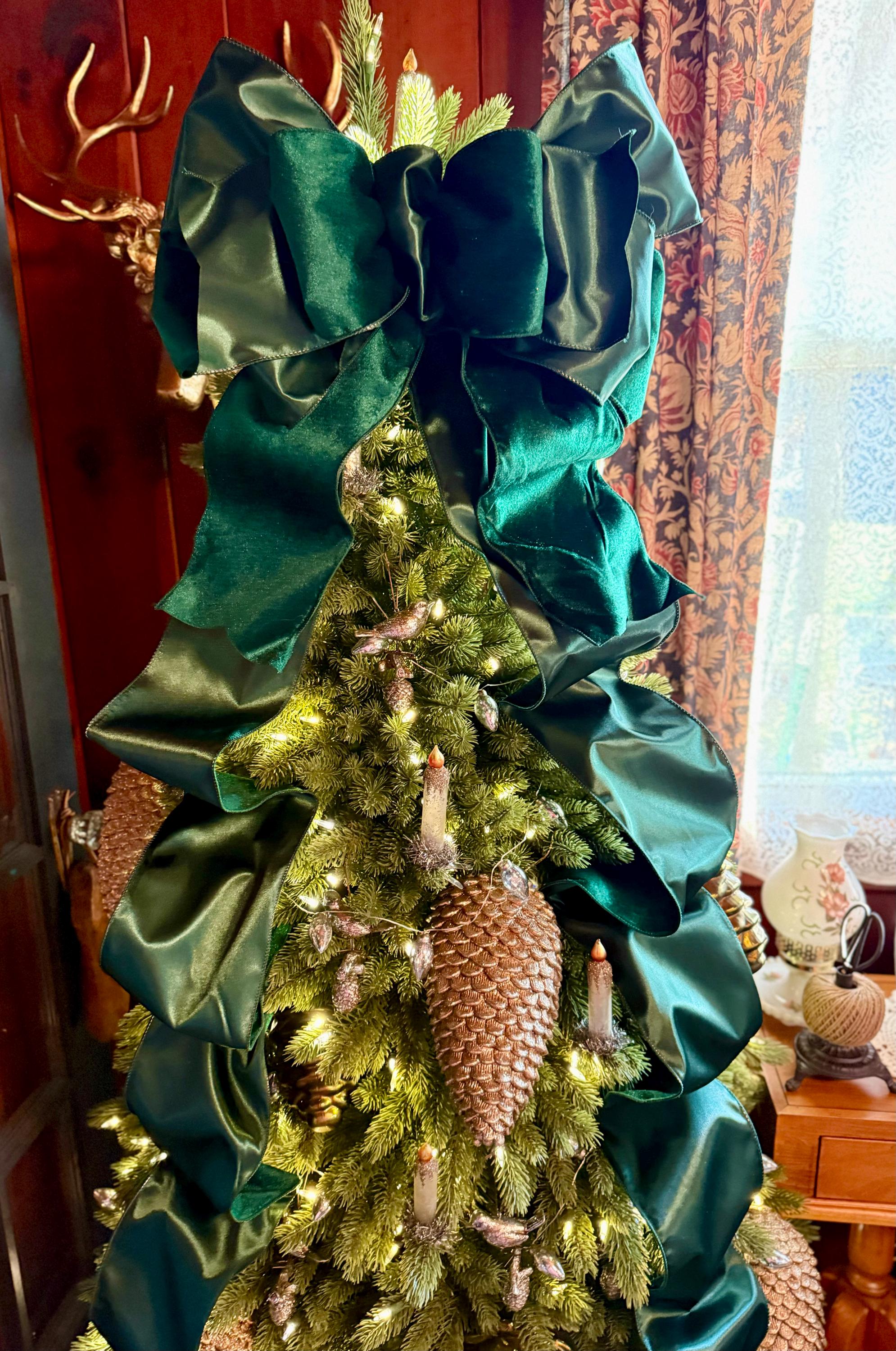 The Emmy Hunter Green Plush Velvet XL Christmas Tree Topper Bow, Luxury ...