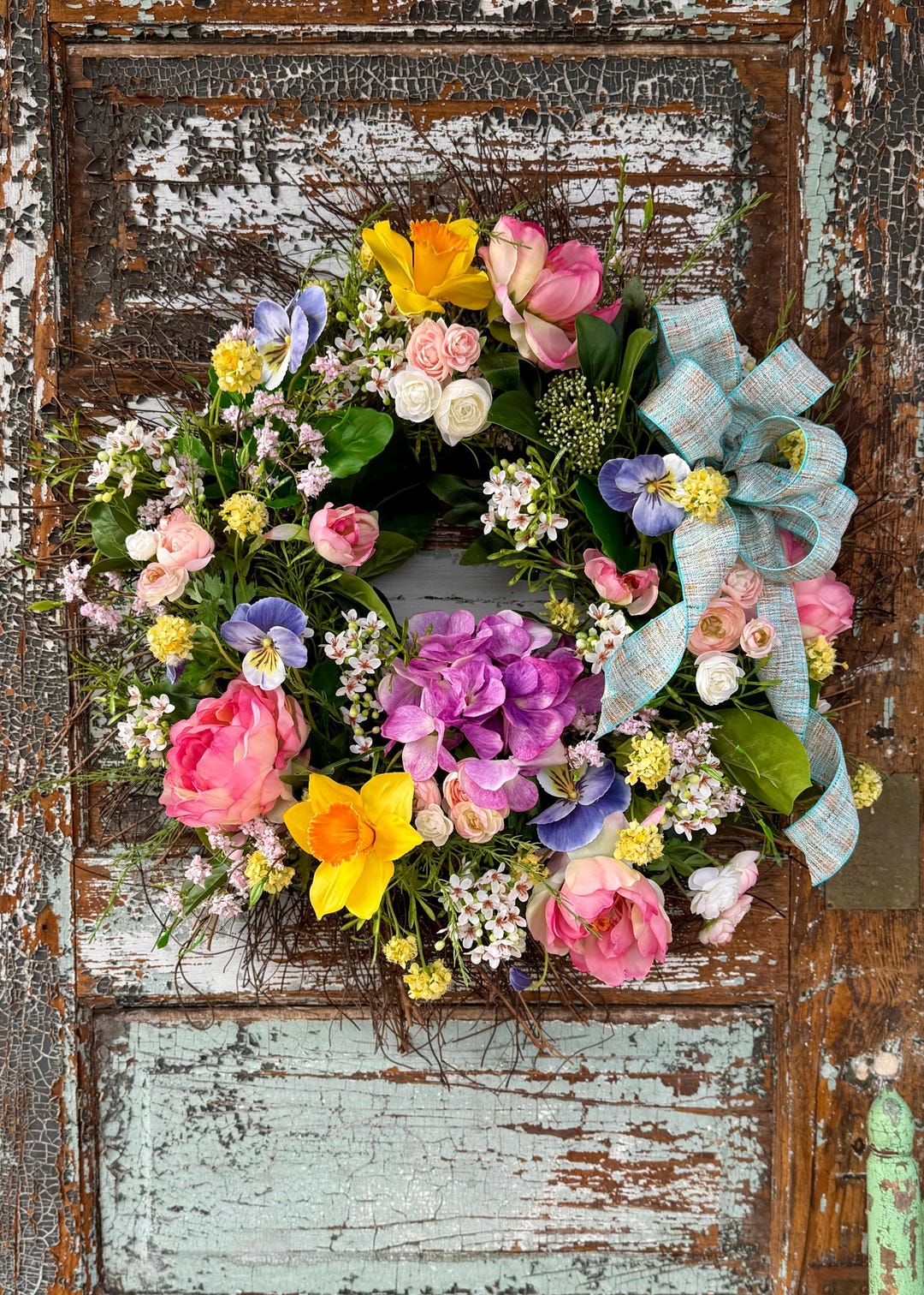 The Mallory Spring Front Door Wreath, Spring Floral Decor, Easter Bunny ...