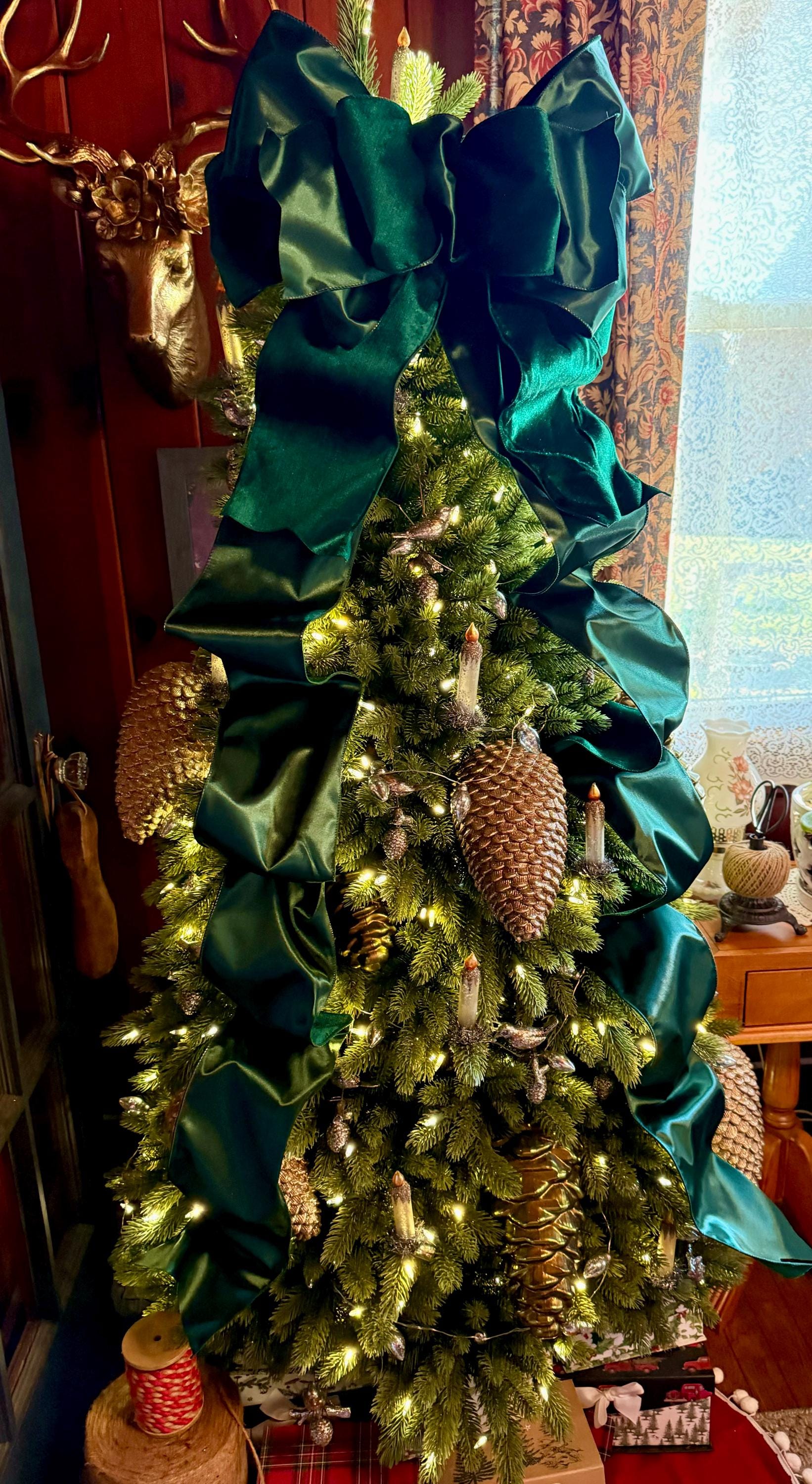 The Emmy Hunter Green Plush Velvet XL Christmas Tree Topper Bow, Luxury ...