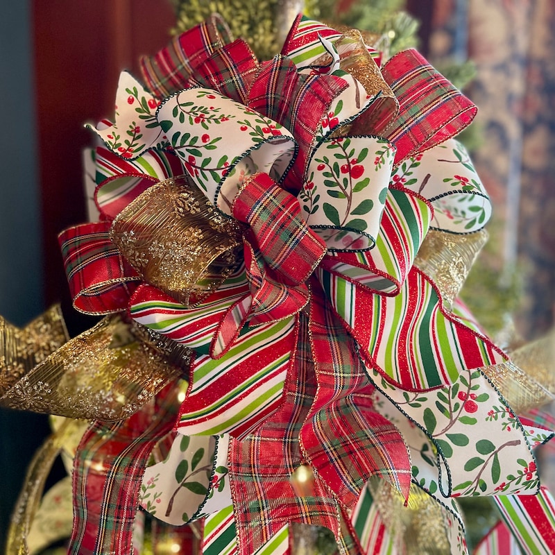 Plaid Christmas Tree Ribbon Topper - Etsy