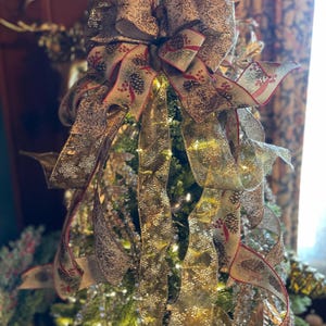 The Balsam Gold Christmas Tree Topper Bow, Pinecone Bow Topper, Xmas ...