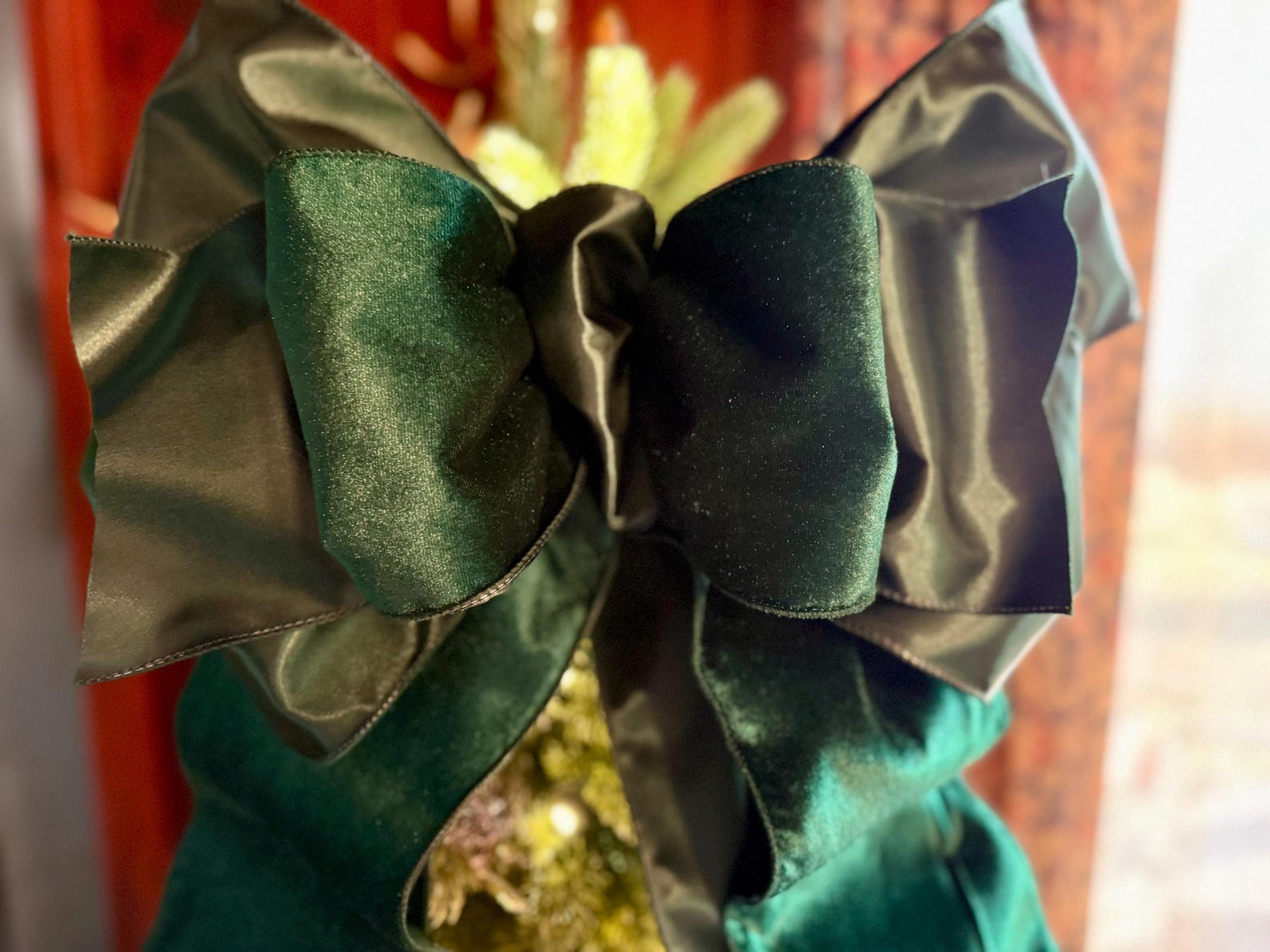 The Emmy Hunter Green Plush Velvet XL Christmas Tree Topper Bow, Luxury ...