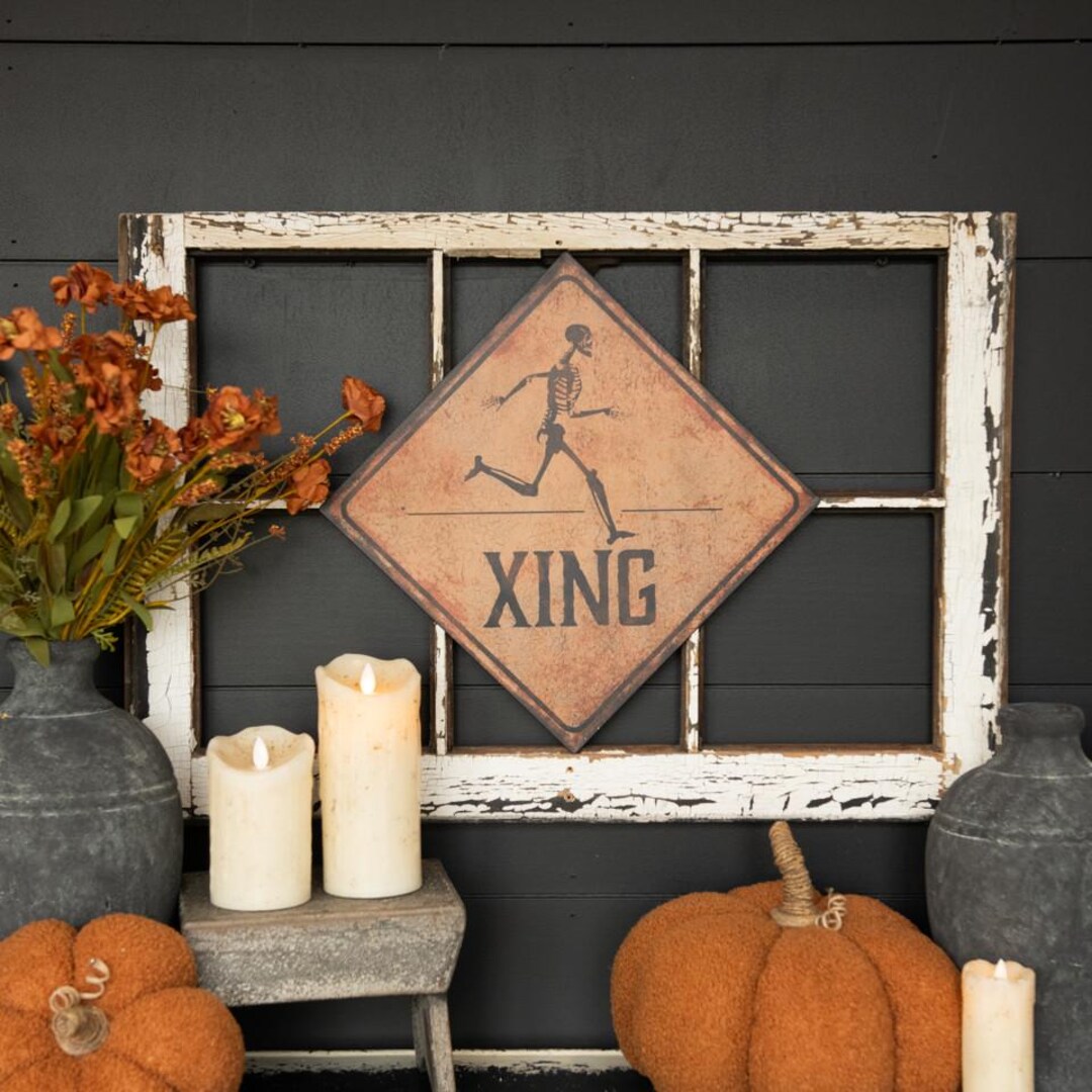 Vintage Style Skeleton Crossing Sign, Farmhouse Halloween Home Decor ...