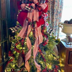 The Renee Red Black & White Cardinal Luxury Christmas Tree Topper Bow ...