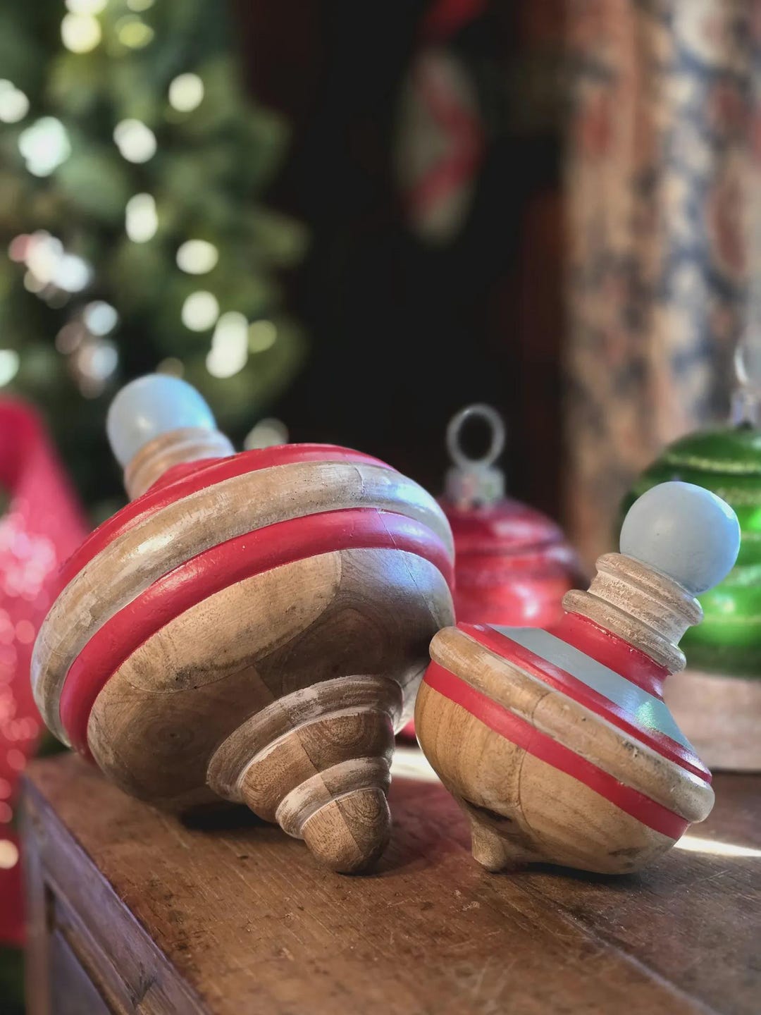 Vintage Style Wood Toy Spinning Top, Handmade Farmhouse Christmas Decor ...