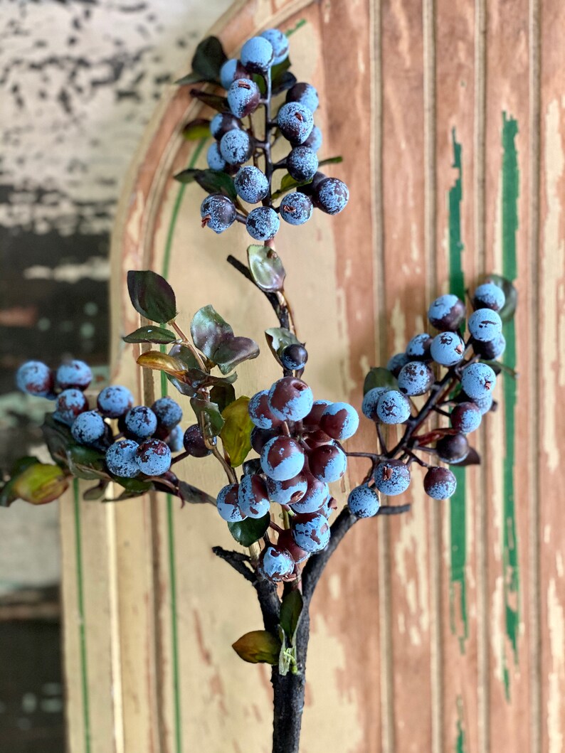 Faux Blueberry Stem, Berry Cluster Branch, Silk Flower Stem, Artificial ...