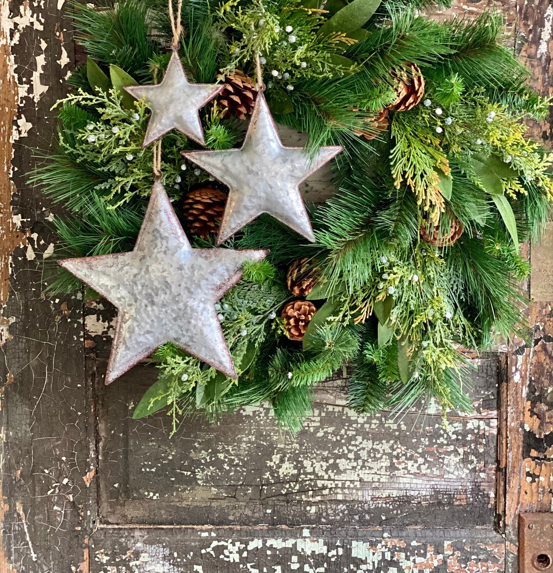 Tin Galvanized Star Christmas Ornament, Wreath & Swag Attachment ...