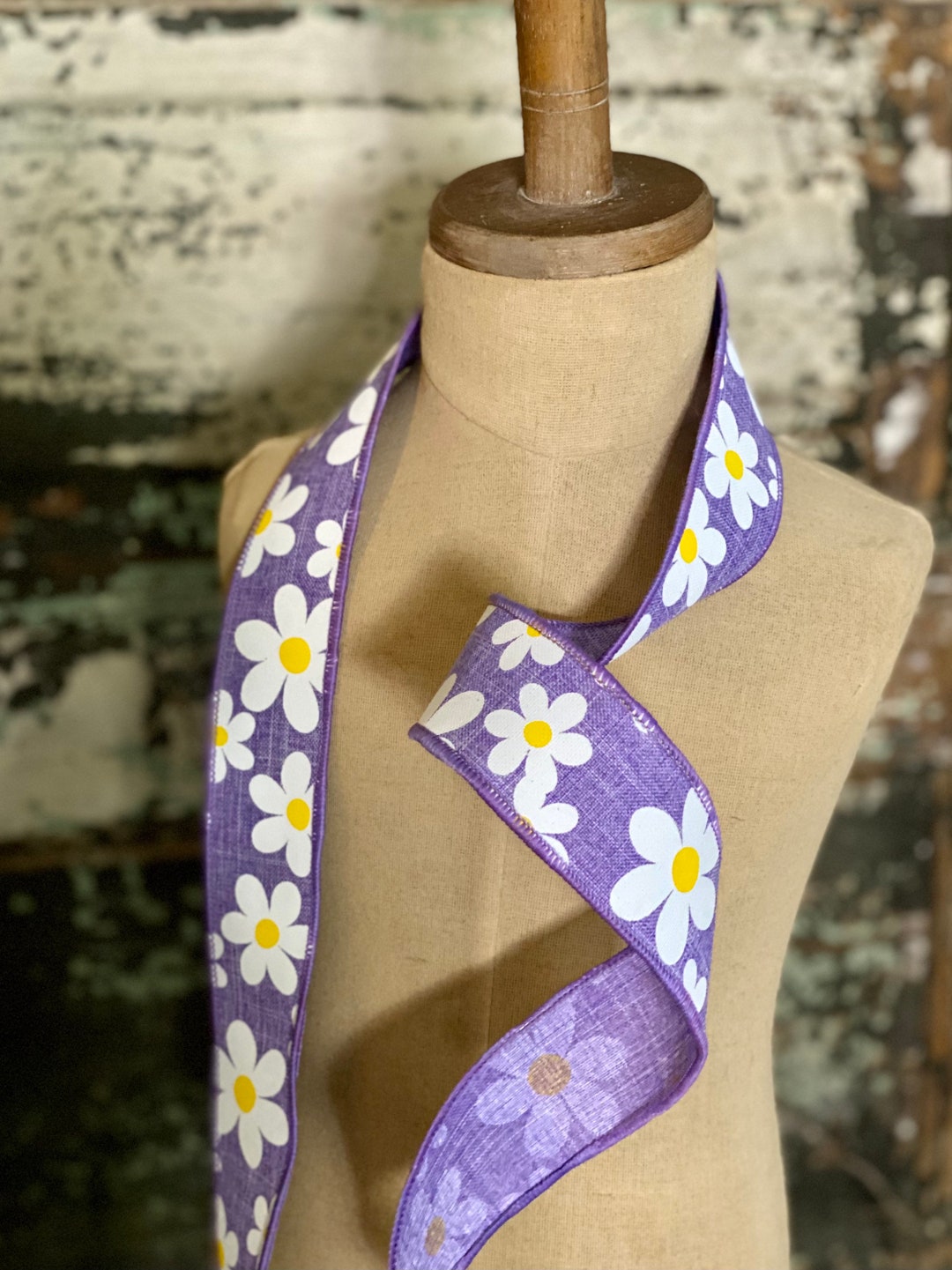 Daisy Flower Wired Ribbon 1.5" X 10 YARD ROLL, 3 Colors Available Black ...