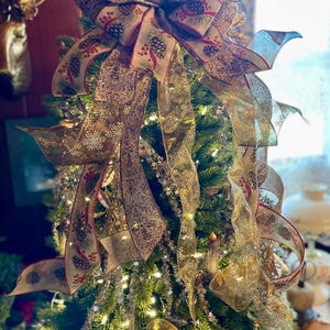 The Balsam Gold Christmas Tree Topper Bow, Pinecone Bow Topper, Xmas ...
