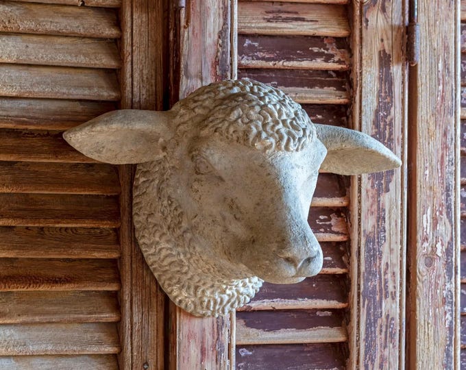 Weathered Sheep Head Wall Mount, Faux Resin Sheep Head Sculpture ...
