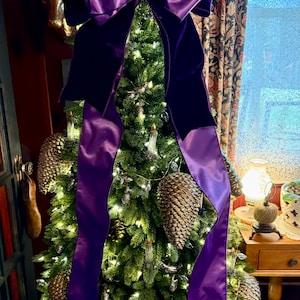 The Eve Purple Plush Velvet XL Christmas Tree Topper Bow, Luxury Bow ...