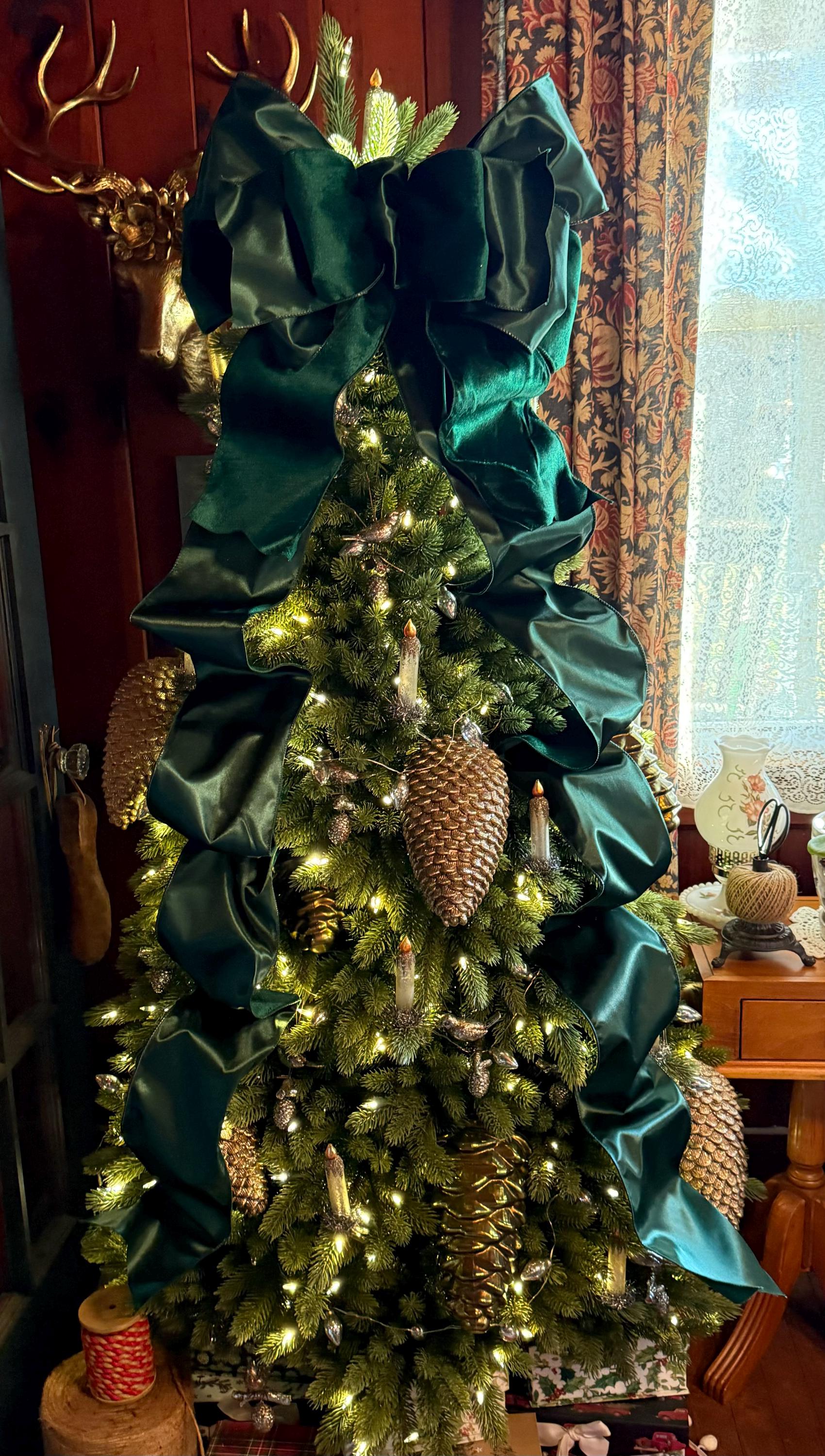 The Emmy Hunter Green Plush Velvet XL Christmas Tree Topper Bow, Luxury ...