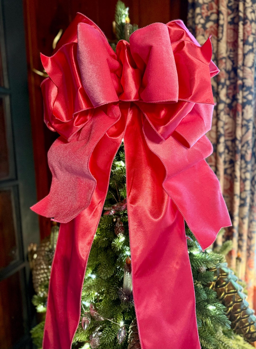 The Candi Pink Velvet Christmas Tree Topper Bow, XL Luxury Bow, Xmas ...