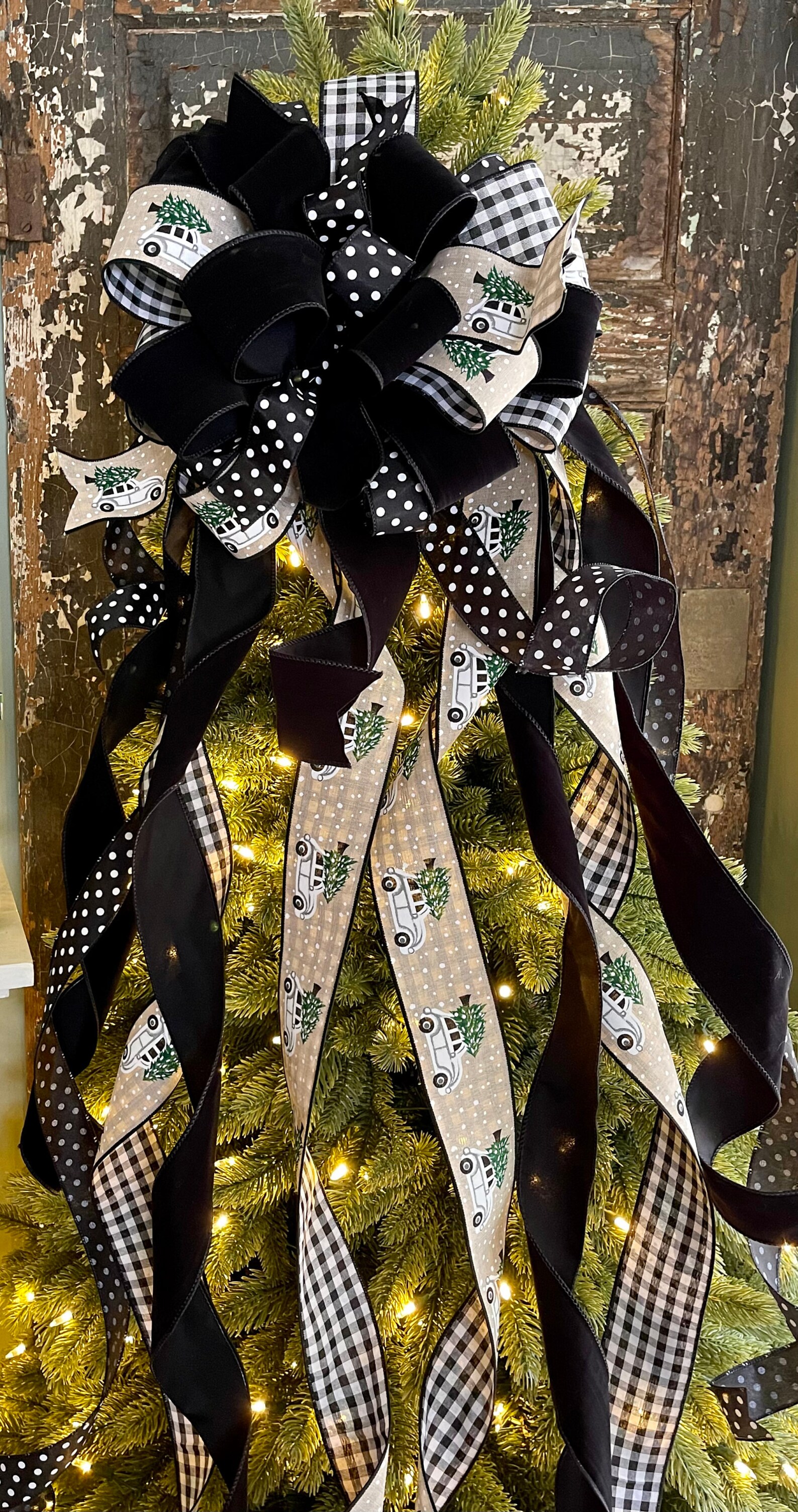 The Bevan Black & White Christmas Tree Topper Bow Luxury - Etsy