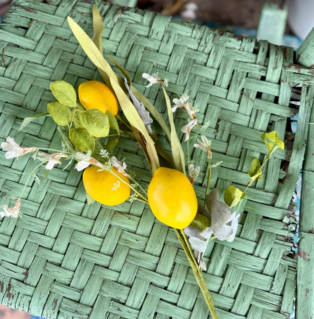 Artificial Lemon Spray, Farmhouse Mantle Decor, Fake Lemon Flower Pick ...