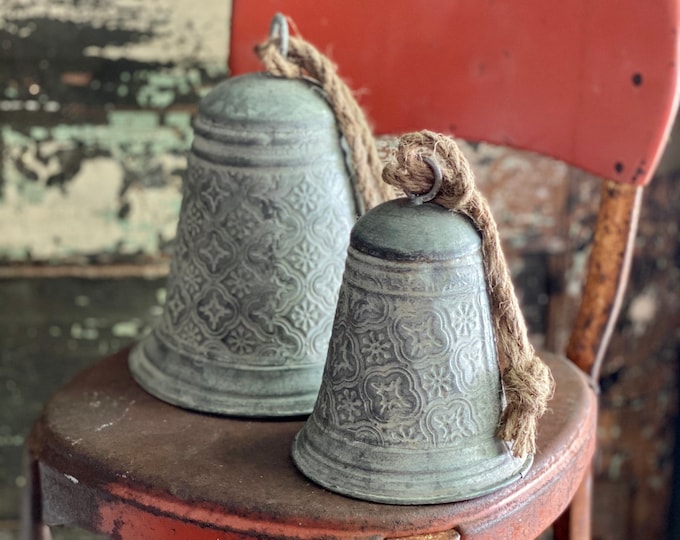 Galvanized Vintage Style Metal Filigree Bell~farmhouse Christmas Decor ...