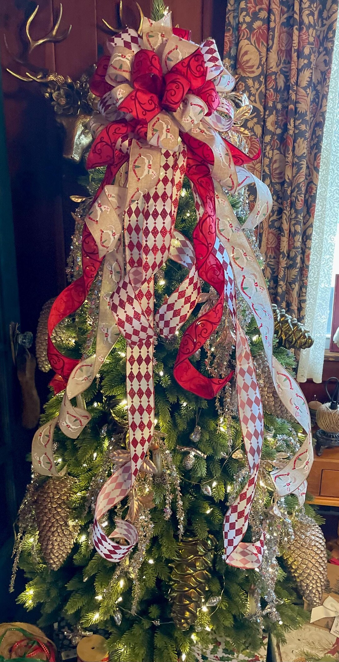 The Flavia Red & White Rocking Horse Christmas Tree Topper Bow, Tree ...