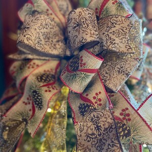 The Balsam Gold Christmas Tree Topper Bow, Pinecone Bow Topper, Xmas ...