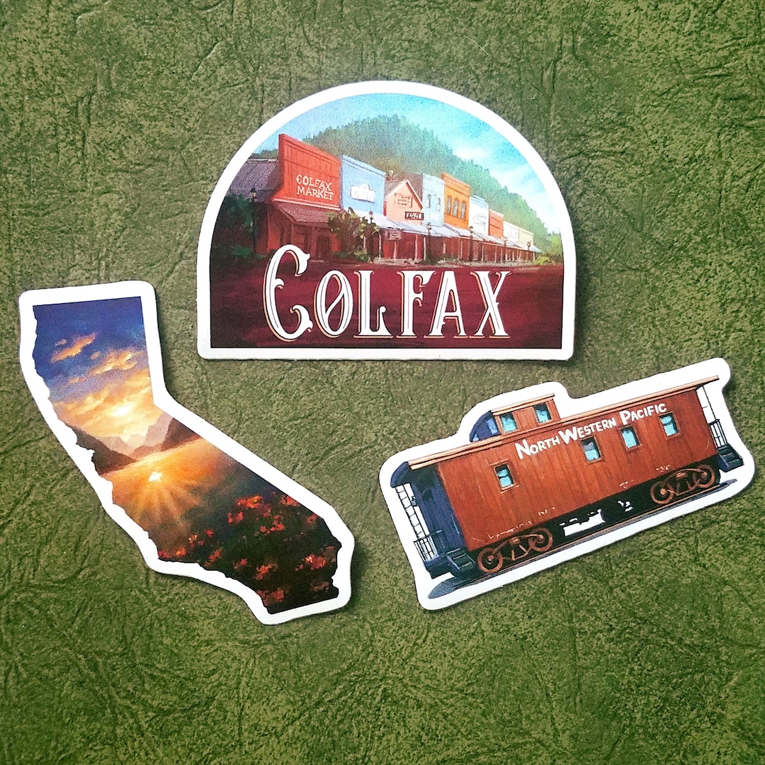 Colfax California Stickers - Old Downtown - State of California Sunset ...