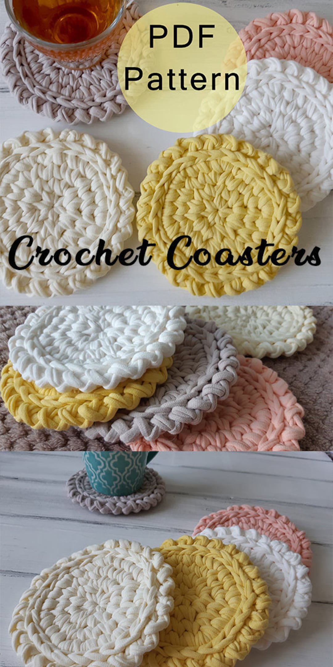 CROCHET PATTERN - Crochet Coasters Pattern, Crocheted Coaster, Crochet ...