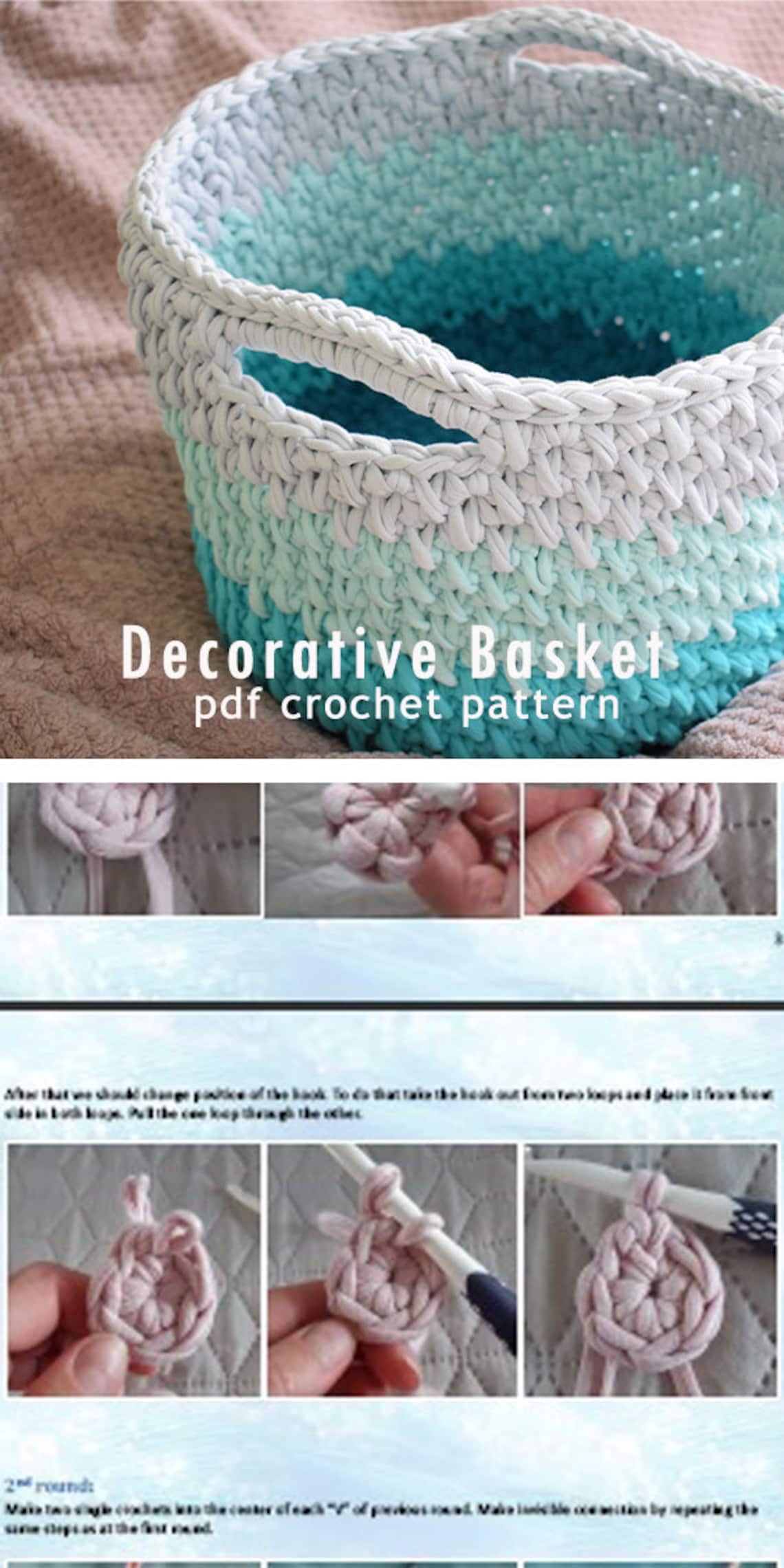 CROCHET PATTERN - Crochet Basket Pattern, Large Basket With Handles ...