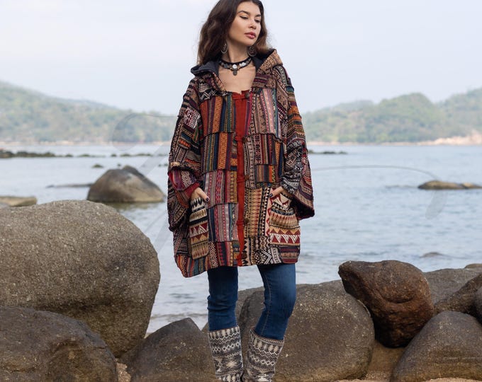 Boho Patchwork Kimono Jacket – Ember Canyons Sahara Weave, Plus Size ...
