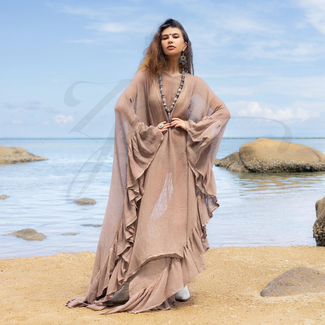 Sandy Rose Mesh Kaftan Dress - Boho Beach Cover up | Sheer Cardi ...
