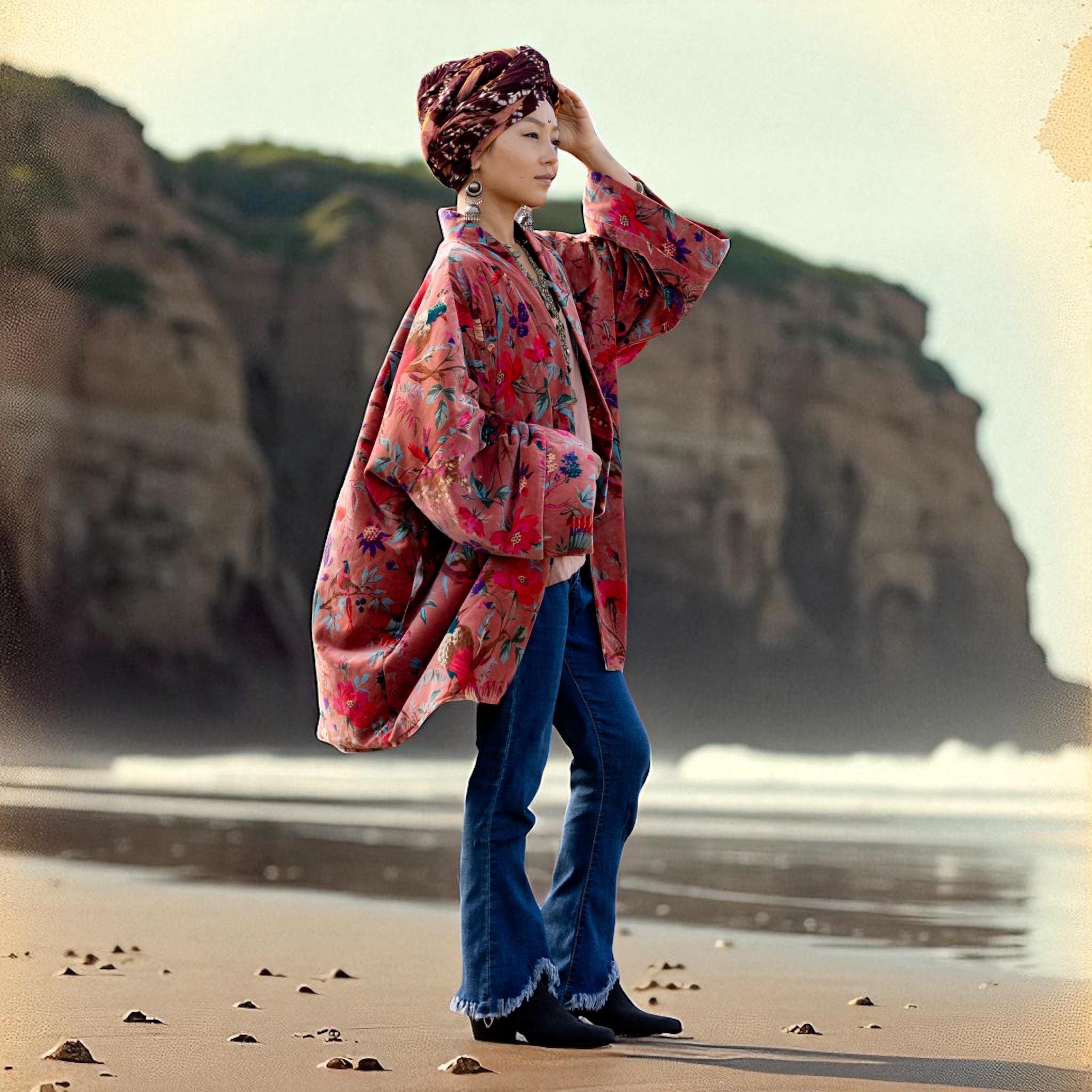 Velvet Kimono Jacket: Wild Nightingale Floral Coat - Mei - Etsy