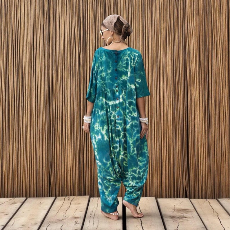 Boho Tie-dye Jumpsuit, Cotton Harem Romper | Lagoon Bloom Sadie - Etsy