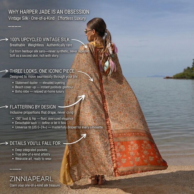 Harper Jade Silk Duster Cinnamon Sand, Long Boho Kimono Jacket Plus ...