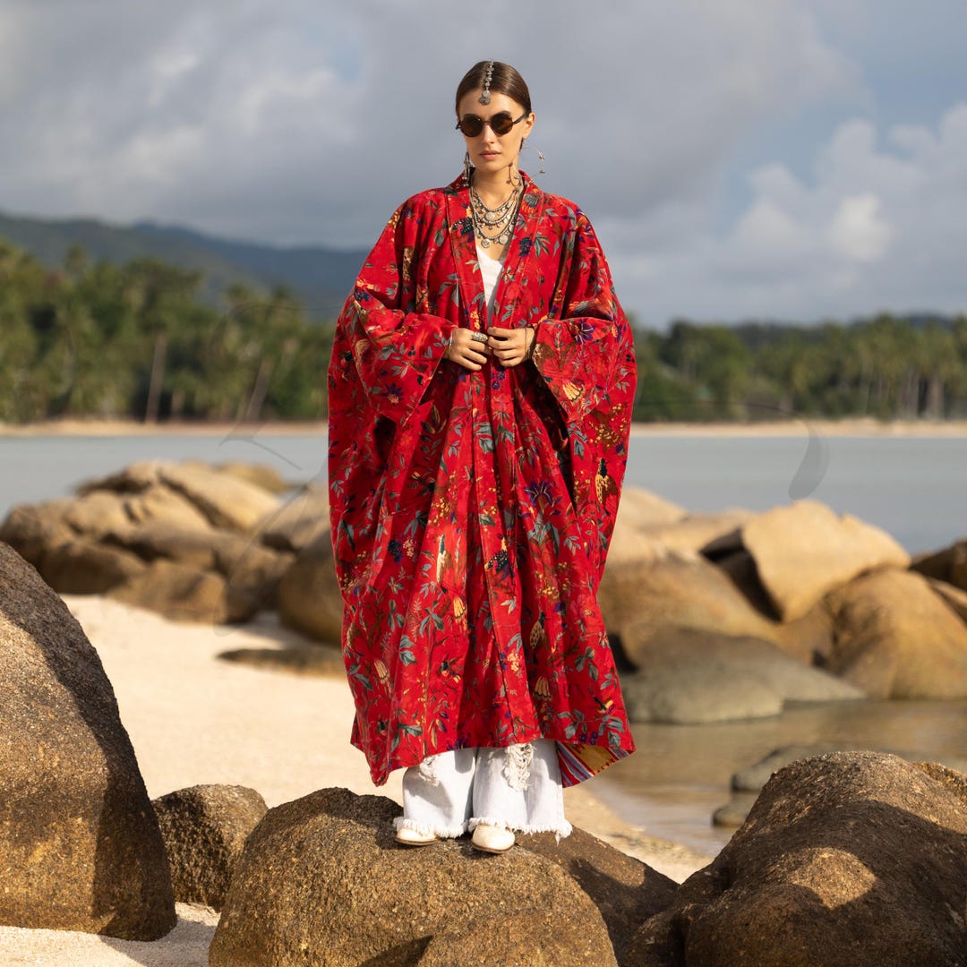 Plus Size Velvet Kimono, Scarlet Nightingale Floral Duster | Harper ...