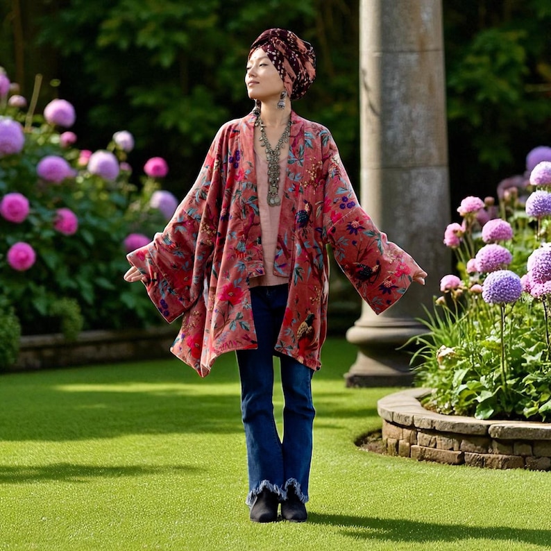 Velvet Kimono Jacket: Wild Nightingale Floral Coat - Mei - Etsy