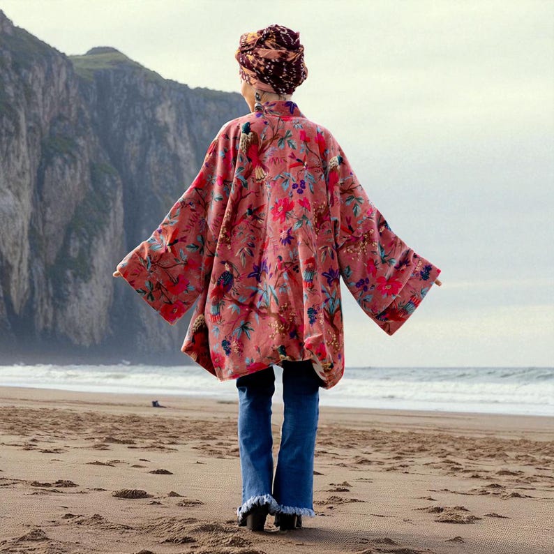 Velvet Kimono Jacket: Wild Nightingale Floral Coat - Mei - Etsy