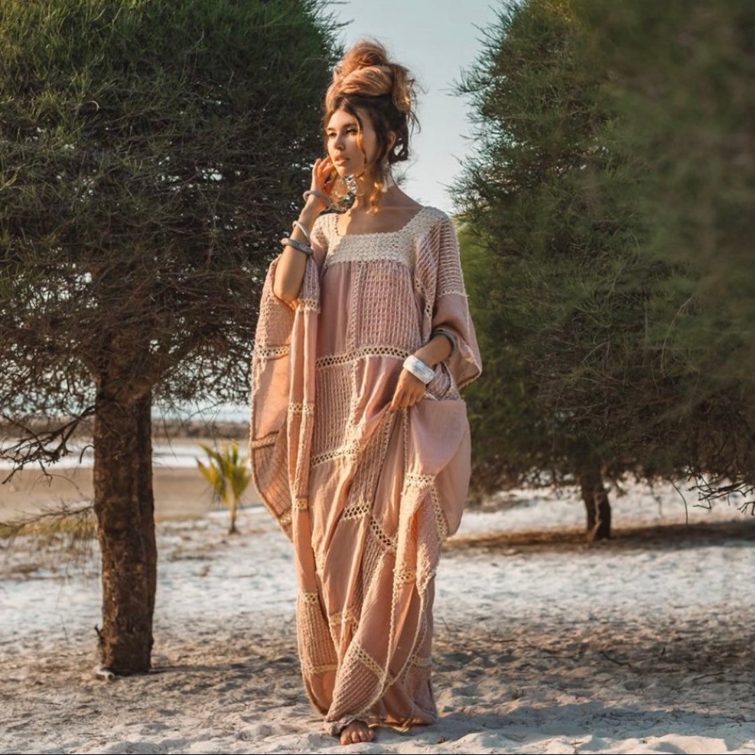 Zora Kaftan – Handmade Crochet Cotton | Rose Boho Maxi Dress by ...