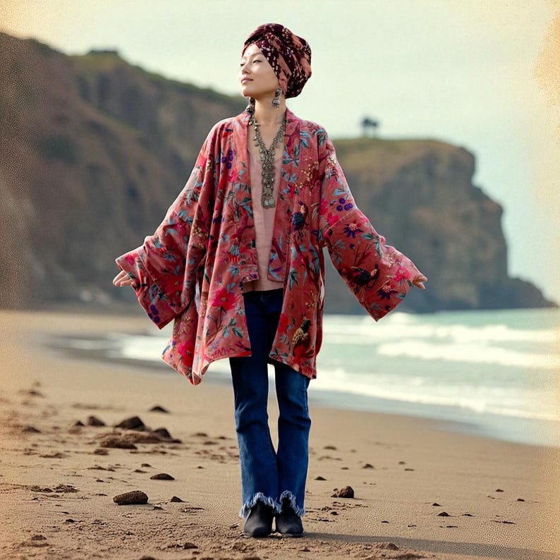 Velvet Kimono Jacket: Wild Nightingale Floral Coat - Mei - Etsy
