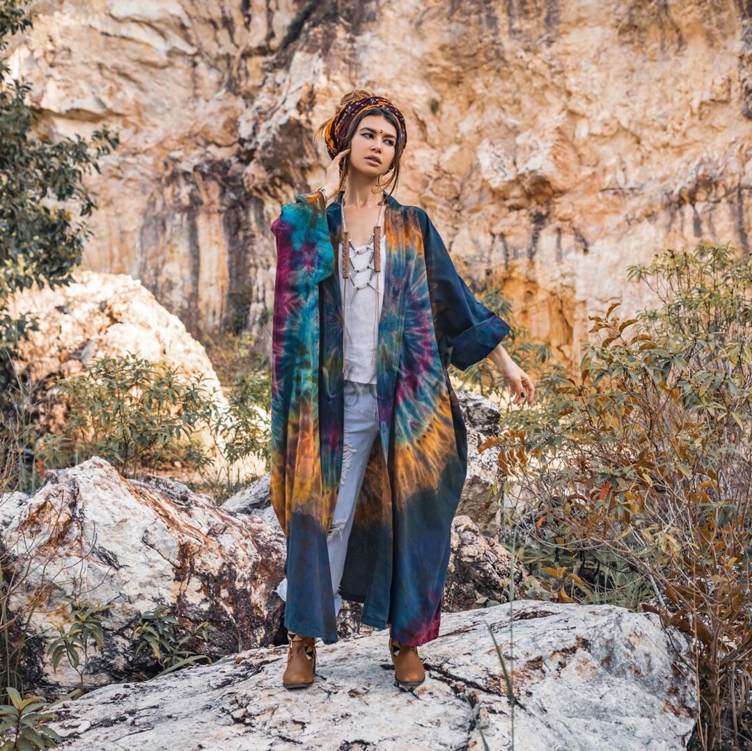 Cypress Hand Tie Dye Boho Hippie Maxi Dashi Tiedye Kimono Duster ...