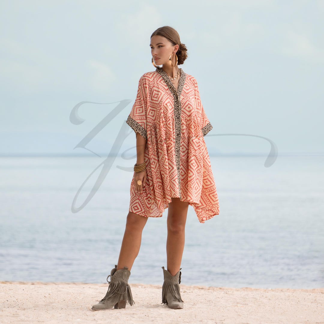 Aria Tunic – Sunset Geo Cotton Voile Plus Size Boho Tunic | Babydoll ...
