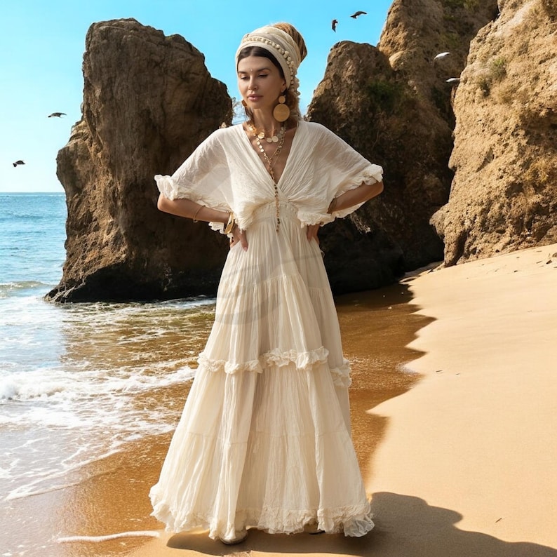 Beata Sheer Cotton Voile Maxi Dress | Boho Beach Wedding Gown ...