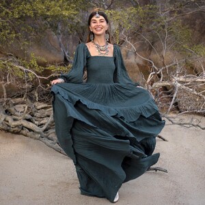 Isabella Amore Boho Wedding Dress: Tiered Cotton Gown, Woodland Jade - Etsy