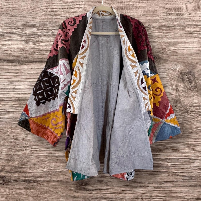 Handmade Patchwork Kimono Jacket: Boho Embroidered Cotton Short Coat ...