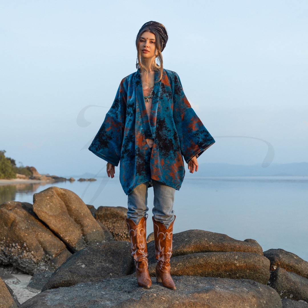 Mei - Cotton Velvet Kimono| Handcrafted Boho Chic Jacket| Inclusive ...