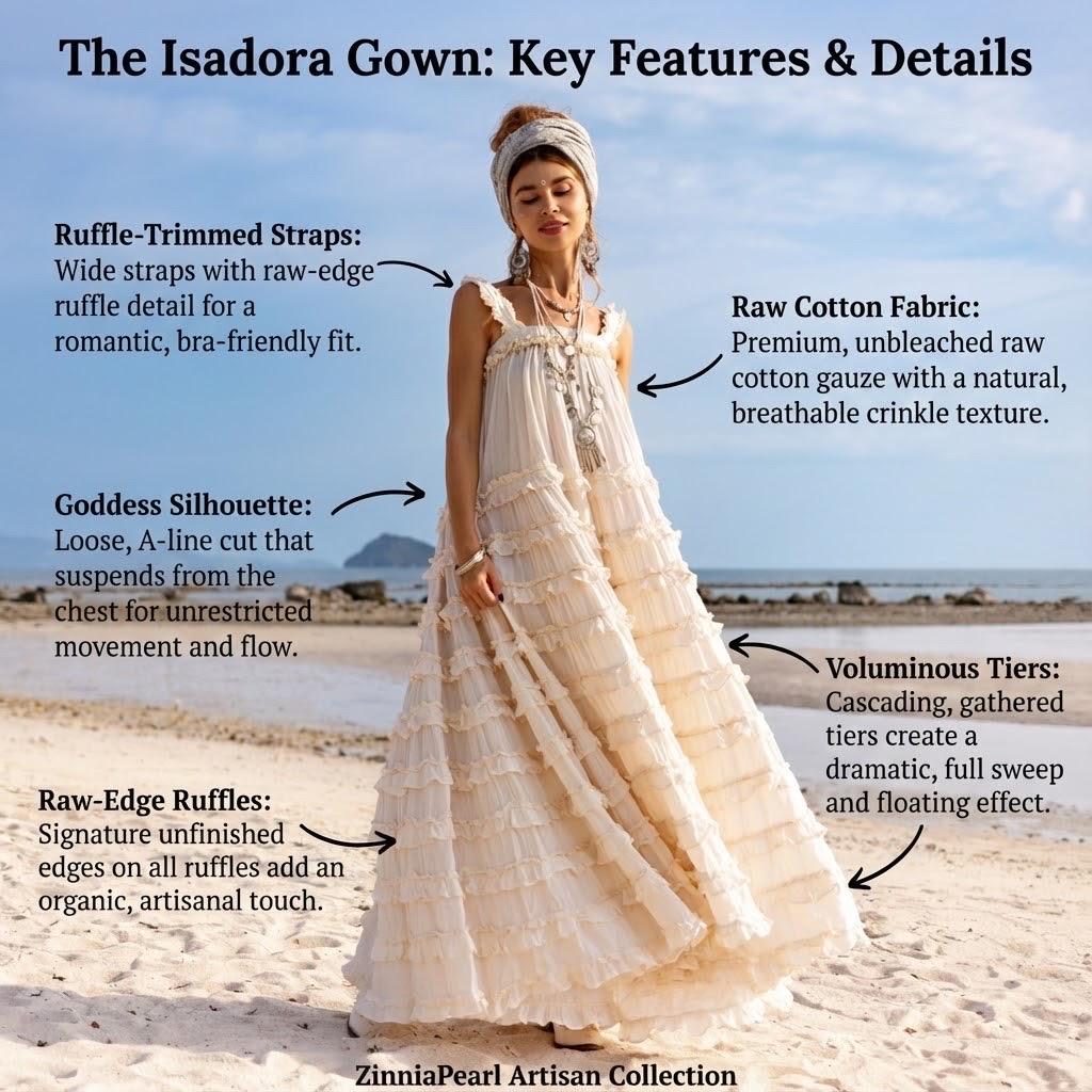 Isadora Raw Cotton Statement Gown, Voluminous Tiered Ruffle Bridal Maxi ...