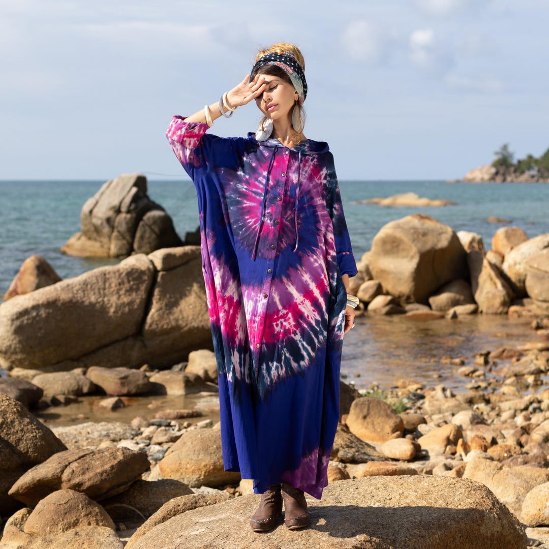 Plus Size Tie-dye Hoodie Duster: Boho Festival Beach Wear - Dream - Etsy