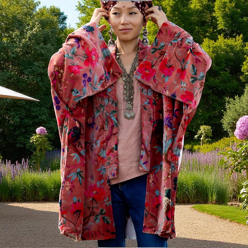 Velvet Kimono Jacket: Wild Nightingale Floral Coat - Mei - Etsy