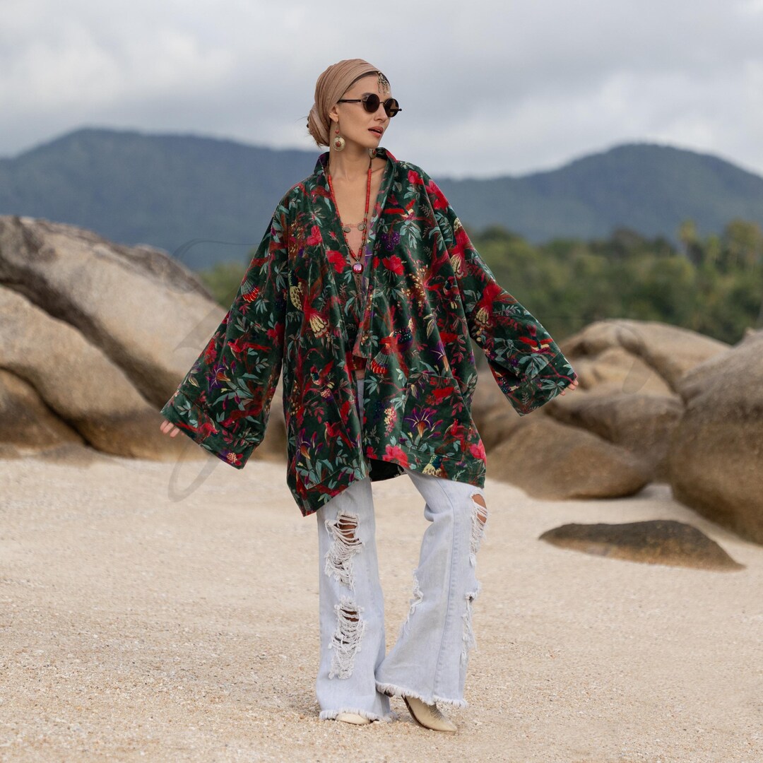 Plus Size Velvet Duster Coat – Hunter Nightingale Floral Kimono | Mei ...