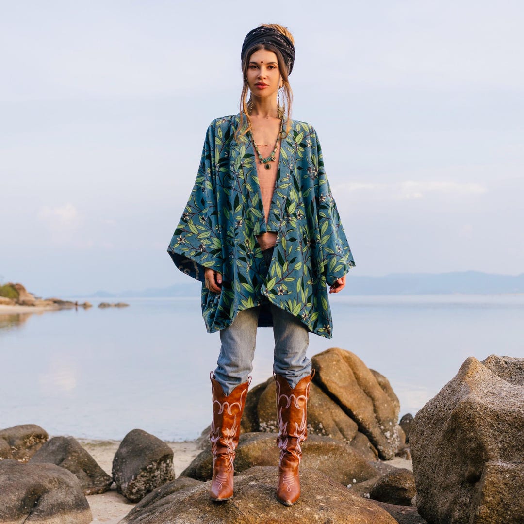 Handmade Velvet Kimono: Boho Floral Cotton Jacket, Plus Size - Mei - Etsy